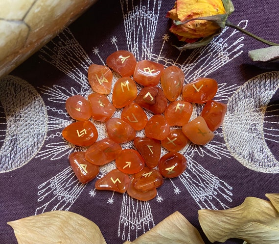 Carnelian Elder Futhark Rune Set Hand Painted Crystal Runes - Etsy