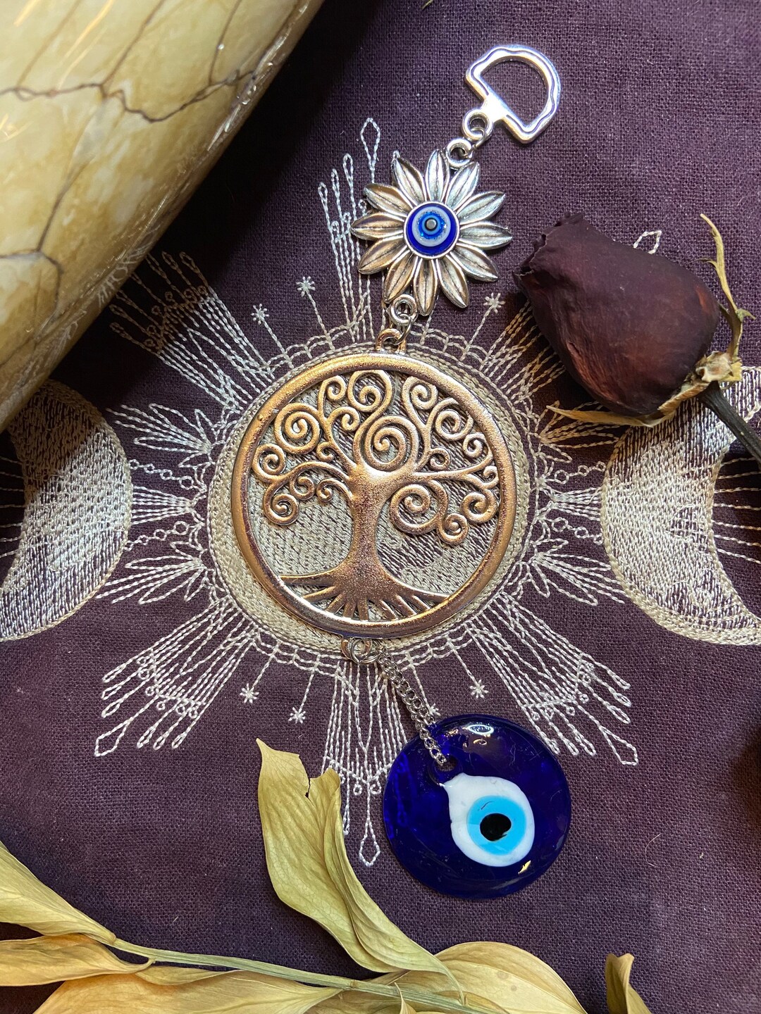 Silver Plated Tree of Life Evil Eye Hanging Charm, Metaphysical - Etsy