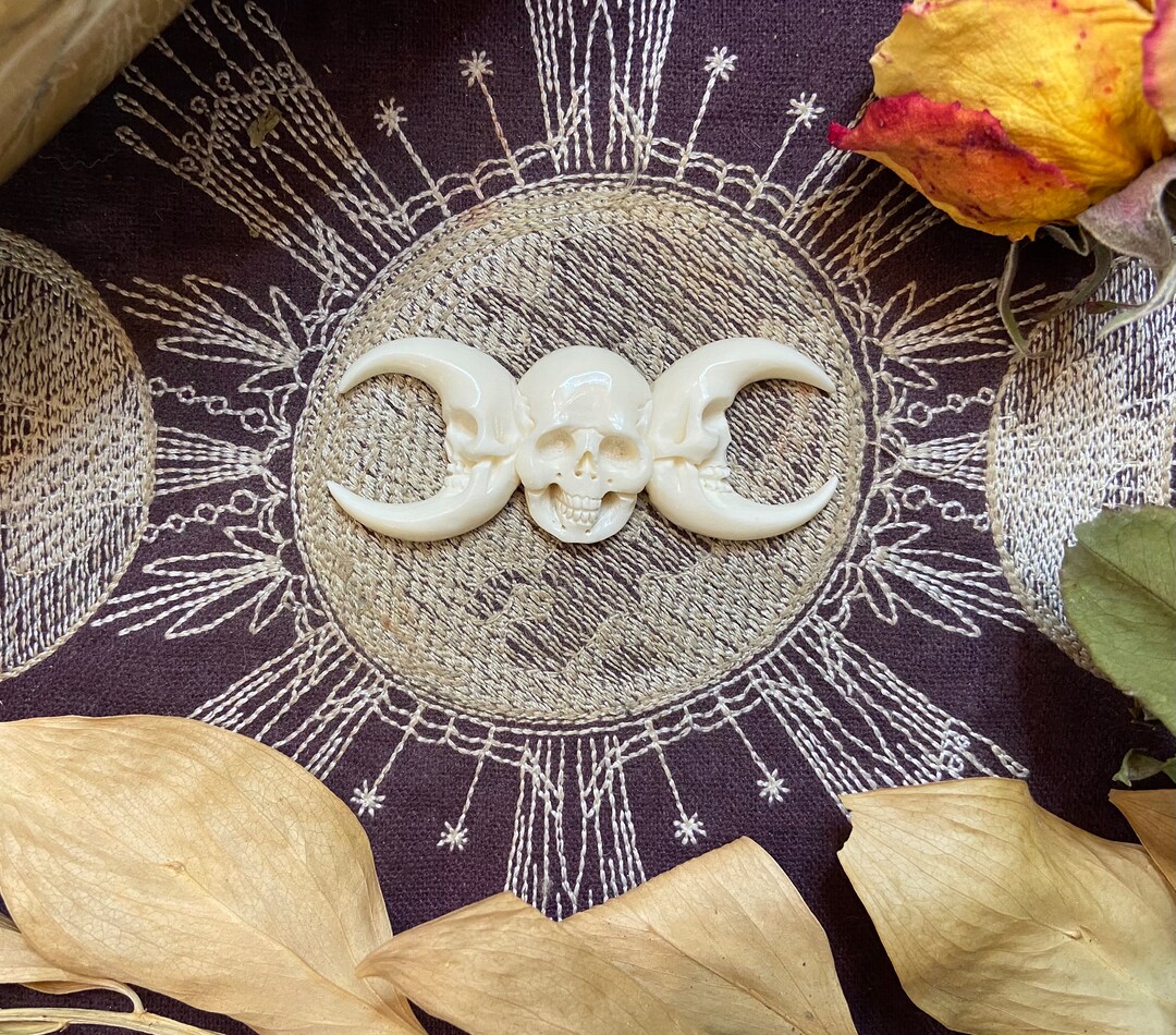 Bovine Bone Triple Moon Skull Carving, Ethically Sourced Cow Bone ...