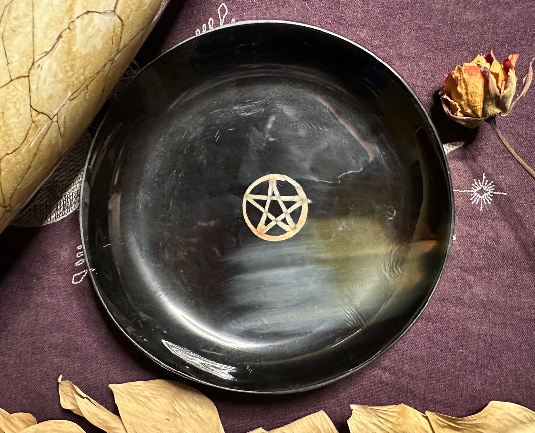 Hand Carved Buffalo Horn Circular Bowl With Pentacle, All Natural ...
