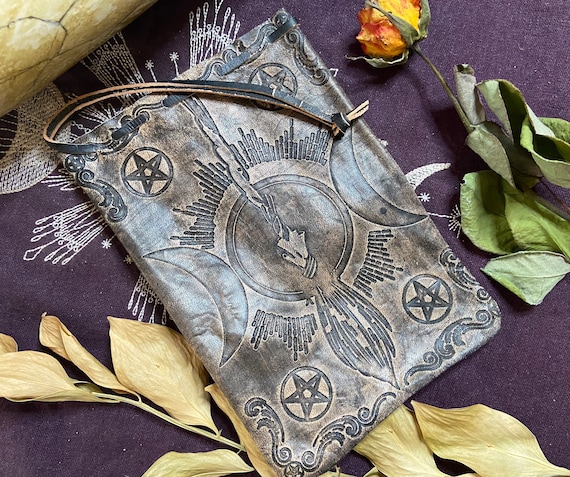 Real Leather Witch Broom Pentacle Pouch 5x 7 Tarot Pouch - Etsy