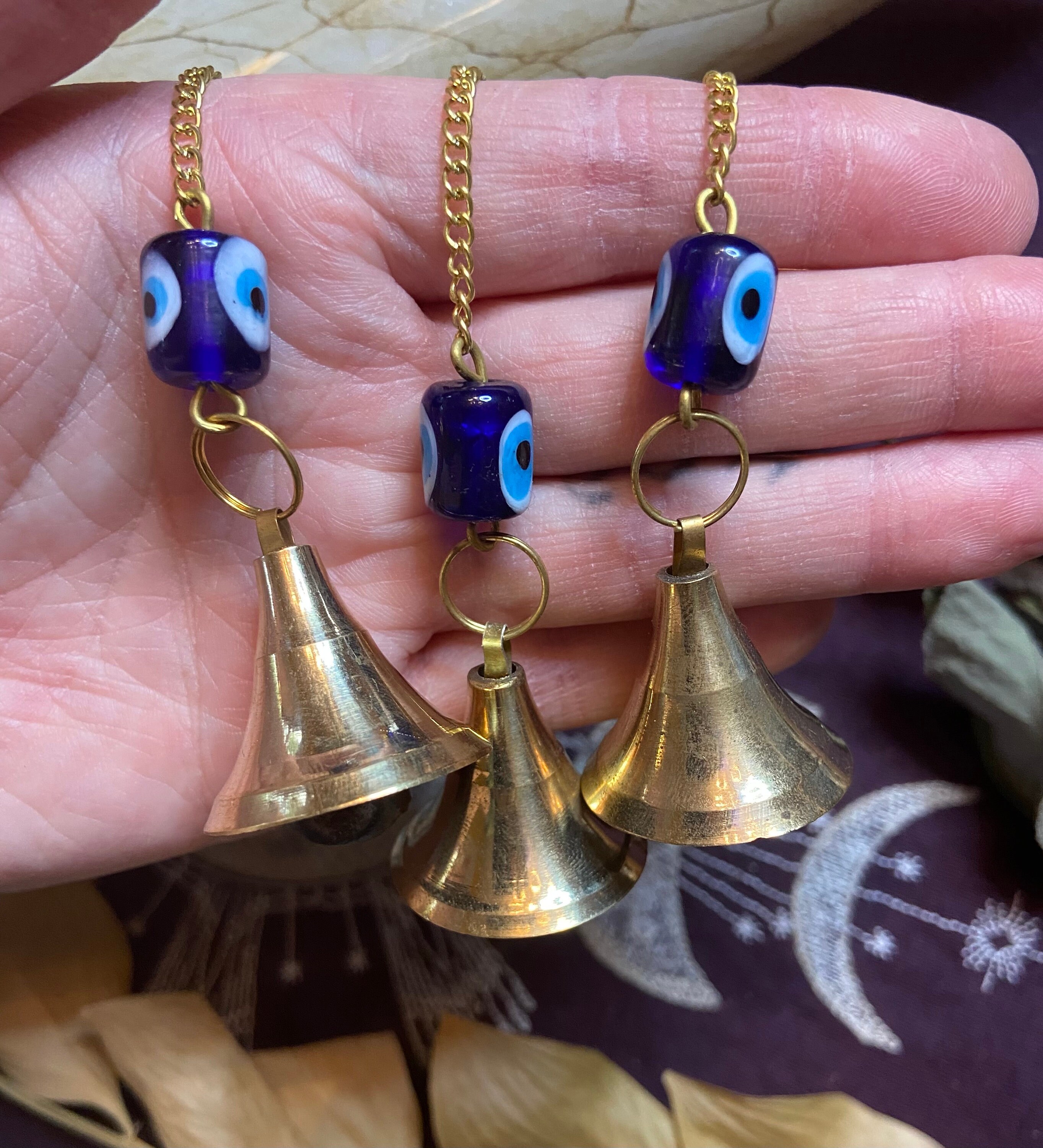 Gold Plated Evil Eye Pentacle Hanging Charm With Bells - Etsy