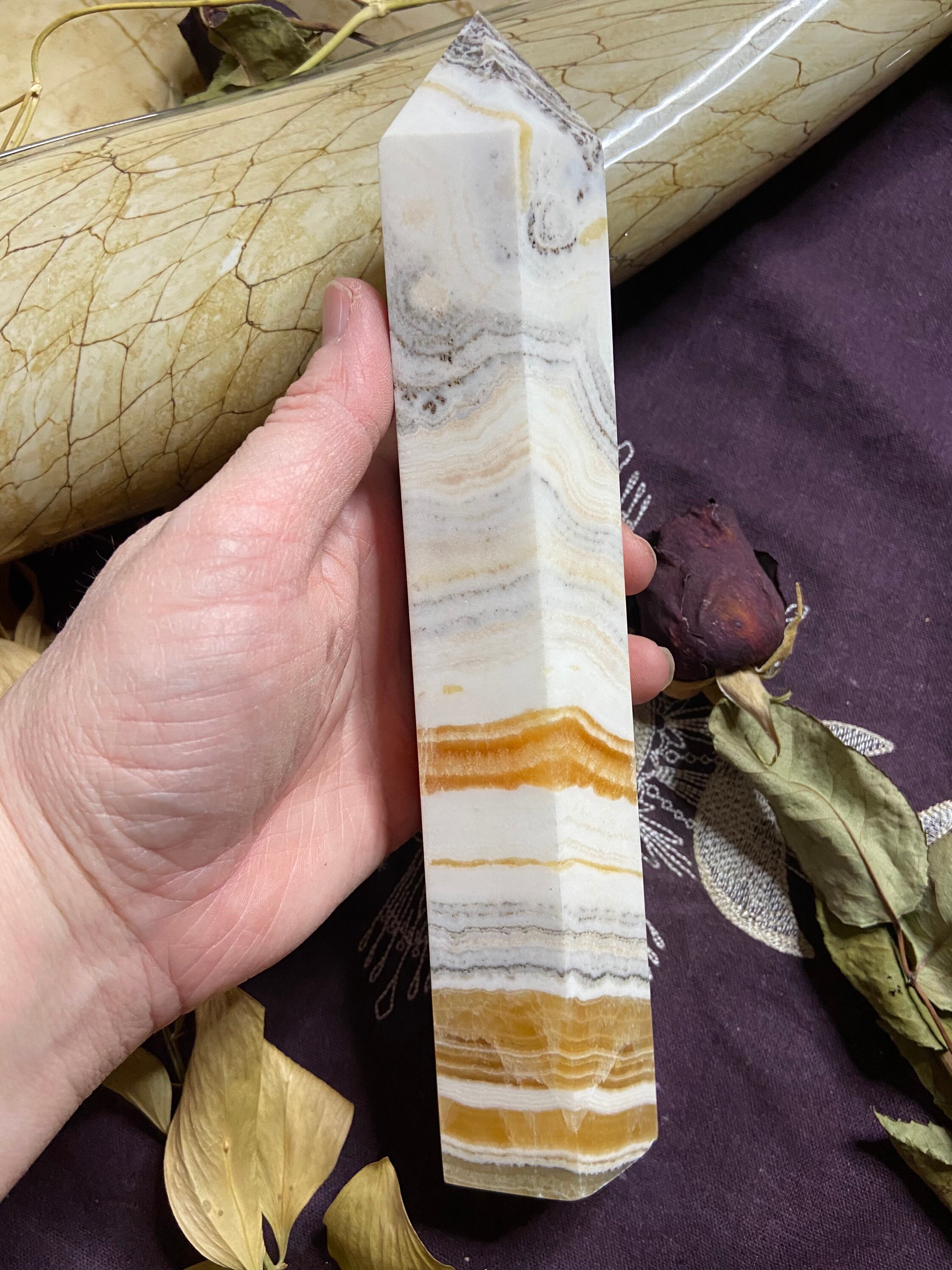 Thousand Layer Banded Calcite Tower, All Natural, Metaphysical — Triple ...