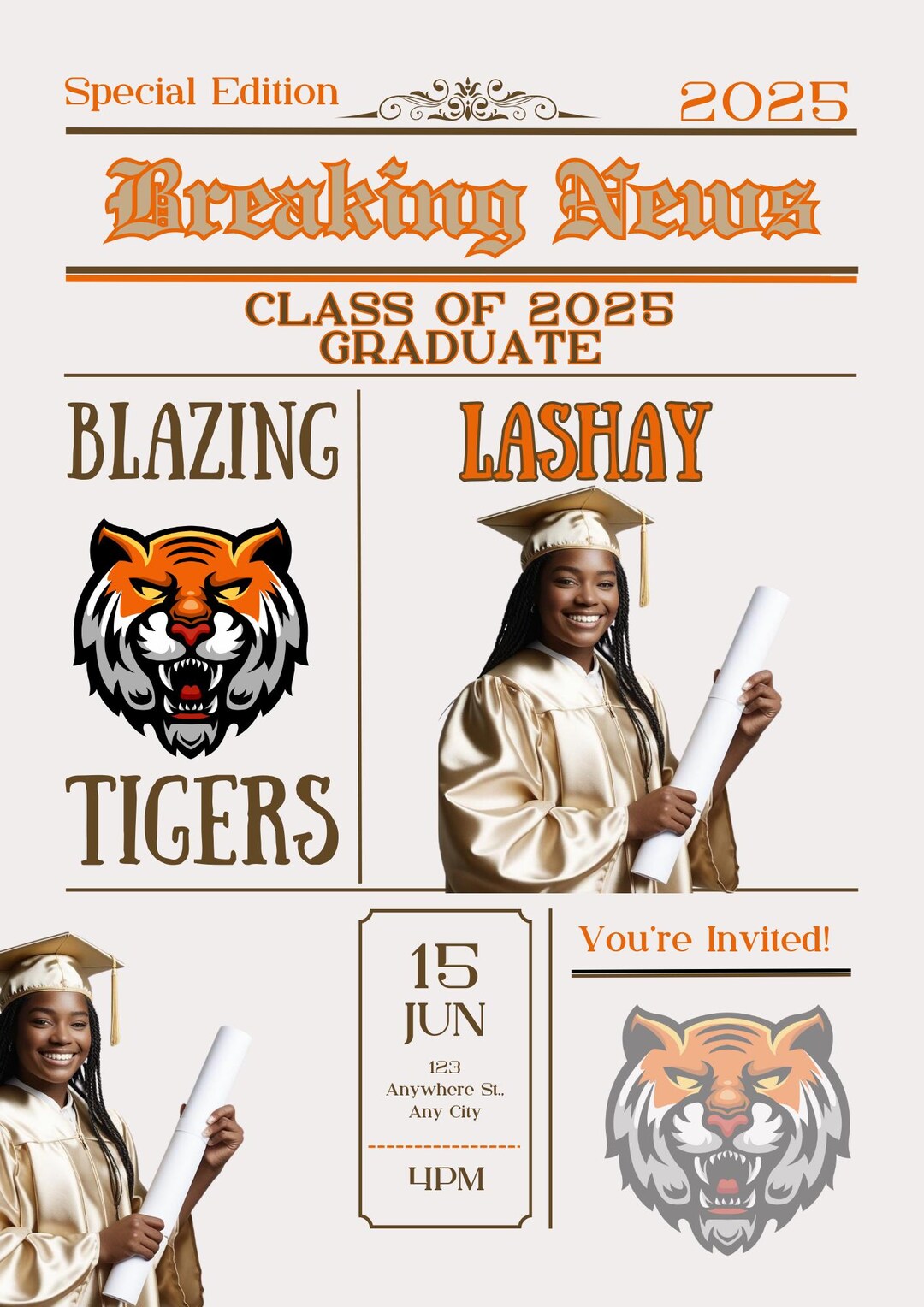 Digital Graduation Newspaper Cover Announcement|canva Template| Grad ...