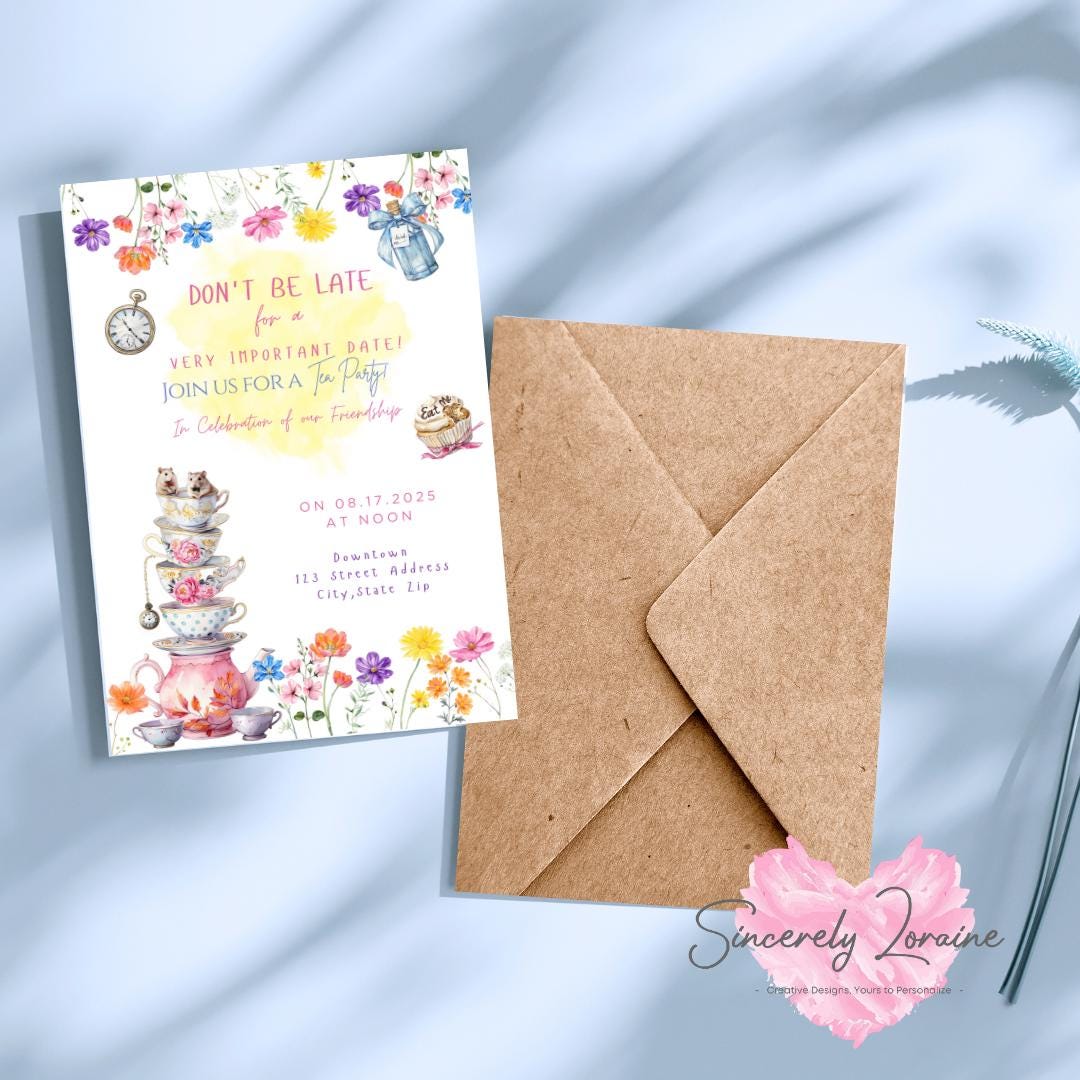 Tea Party Invitation Template, Custom Invite, Whimsical Tea Party ...