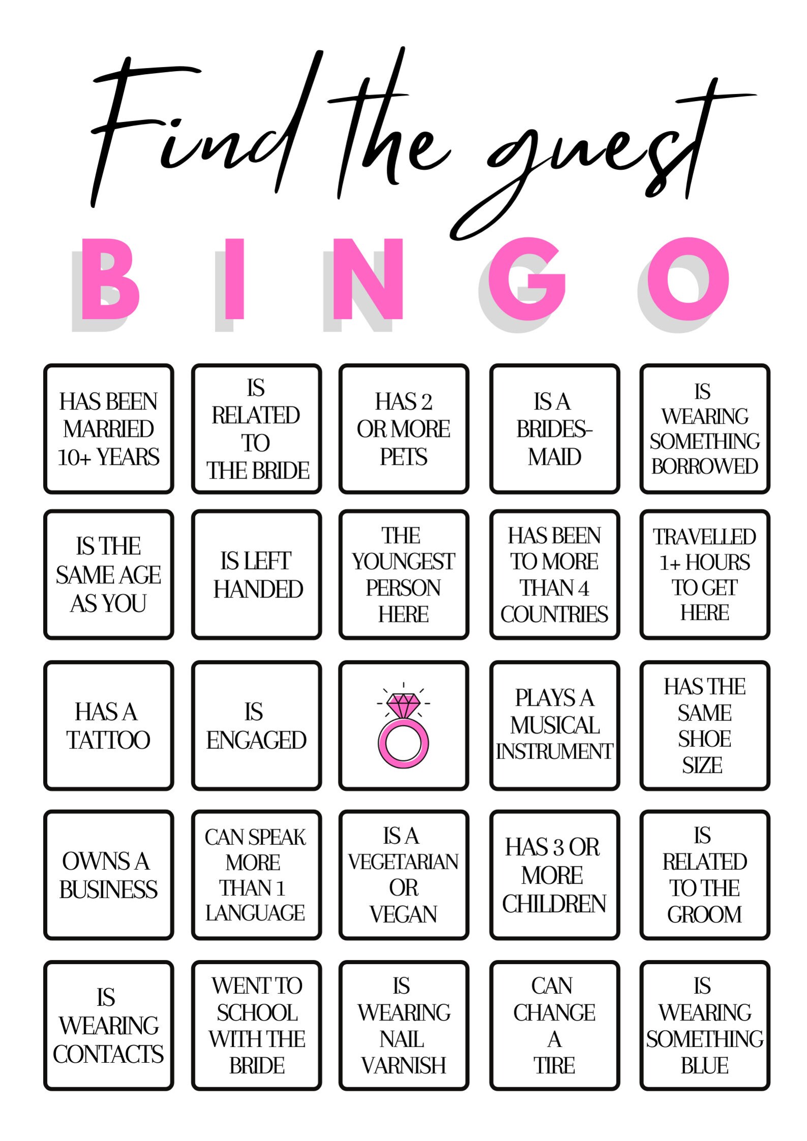 Find The Guest Bingo Hen Party Bachelorette Party Fun Etsy Find The Guest Bingo Hen Party Bachelorette Party Fun Etsy