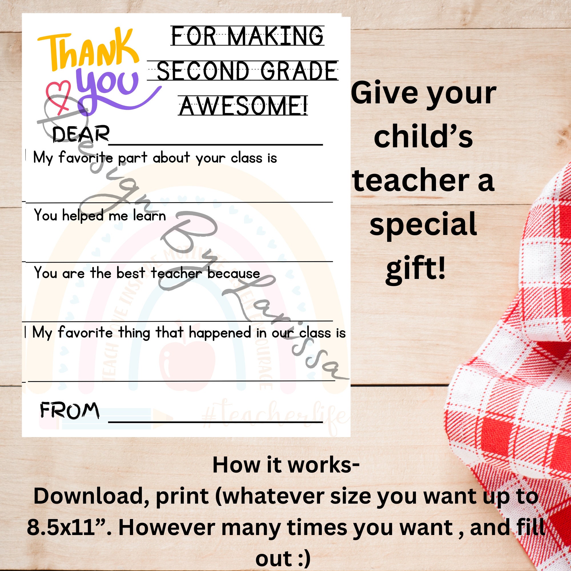 Teacher Appreciation Card Second Grade Teacher Appreciation - Etsy