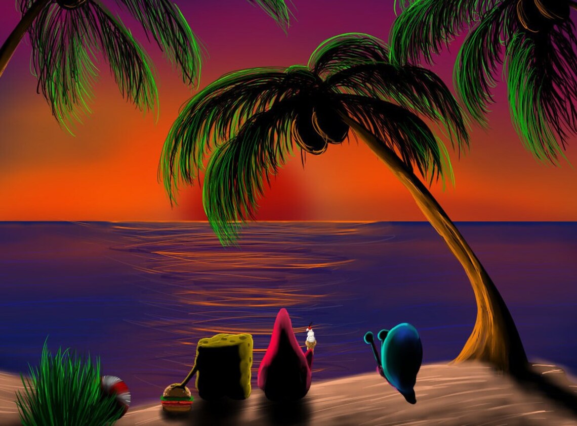 Best Friends at Sunset Spongebob and Patrick Digital Wallpaper - Etsy