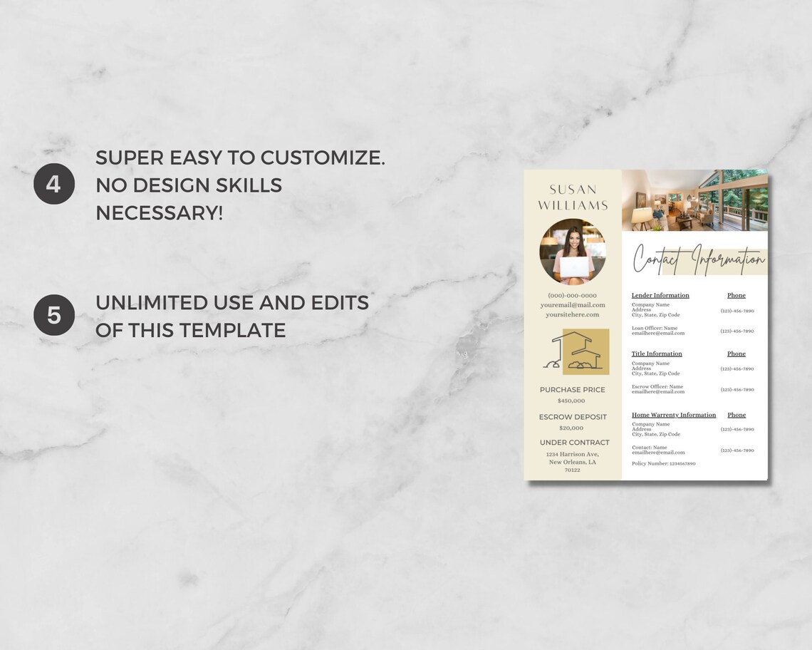 Real Estate Contact Information Sheet, Realtor Marketing Materials ...