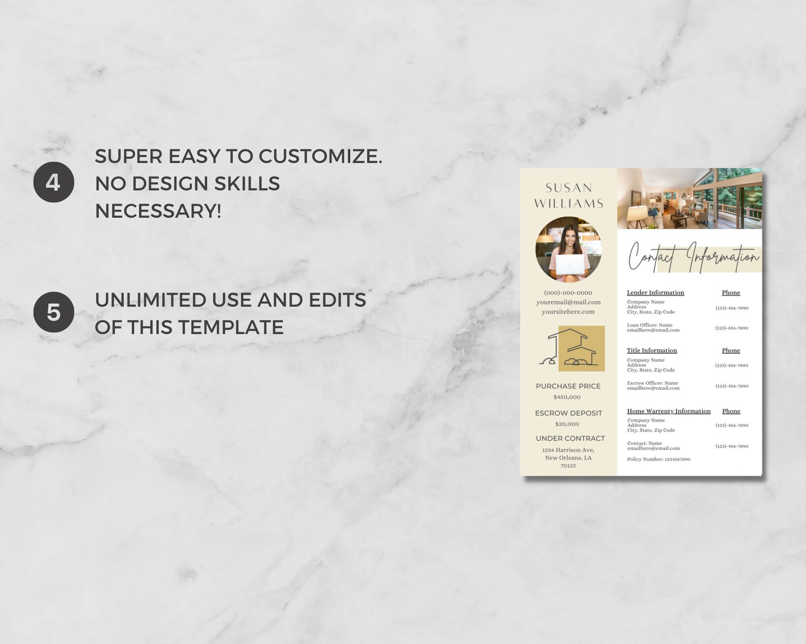 Real Estate Contact Information Sheet, Realtor Marketing Materials ...