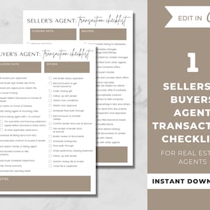 Sellers & Buyers Agent Transaction Checklist Real Estate, Realtor ...