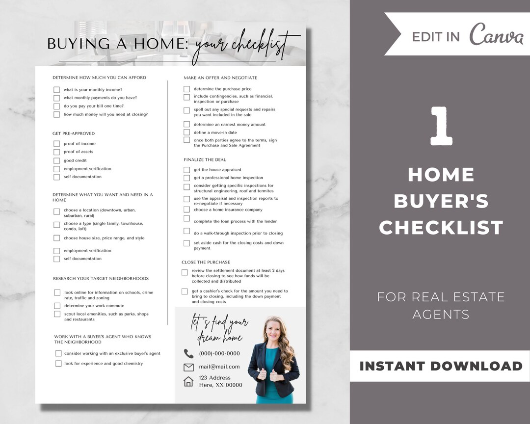 Home Buying Process Checklist, Real Estate Template, Canva Realtor ...