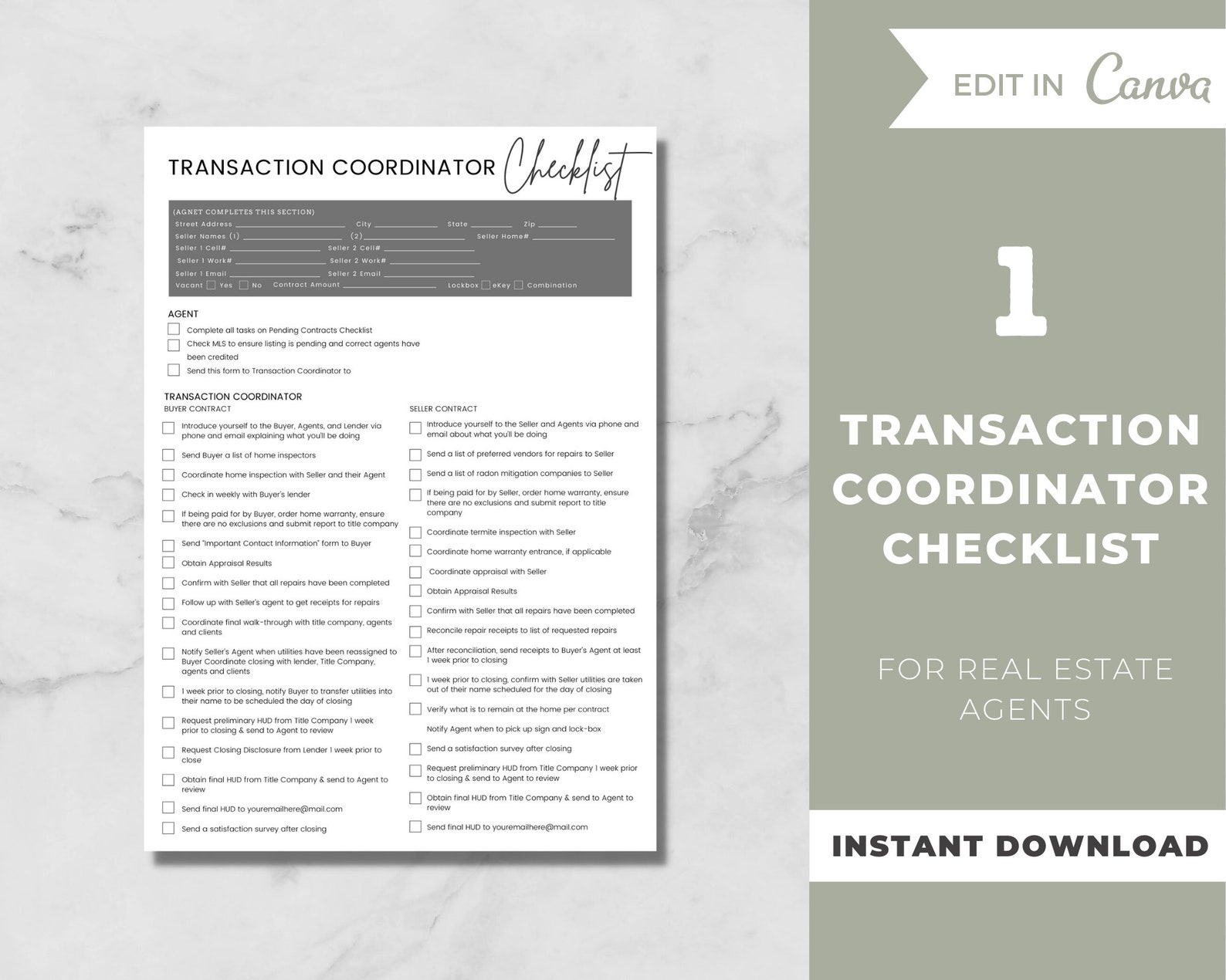 Seller & Buyer Agent Transaction Checklists, Real Estate Transaction ...