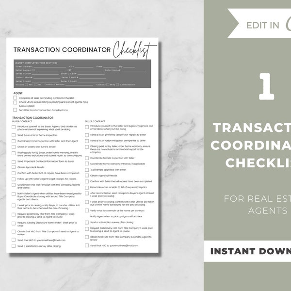 Seller Transaction Checklist Pdf - Etsy