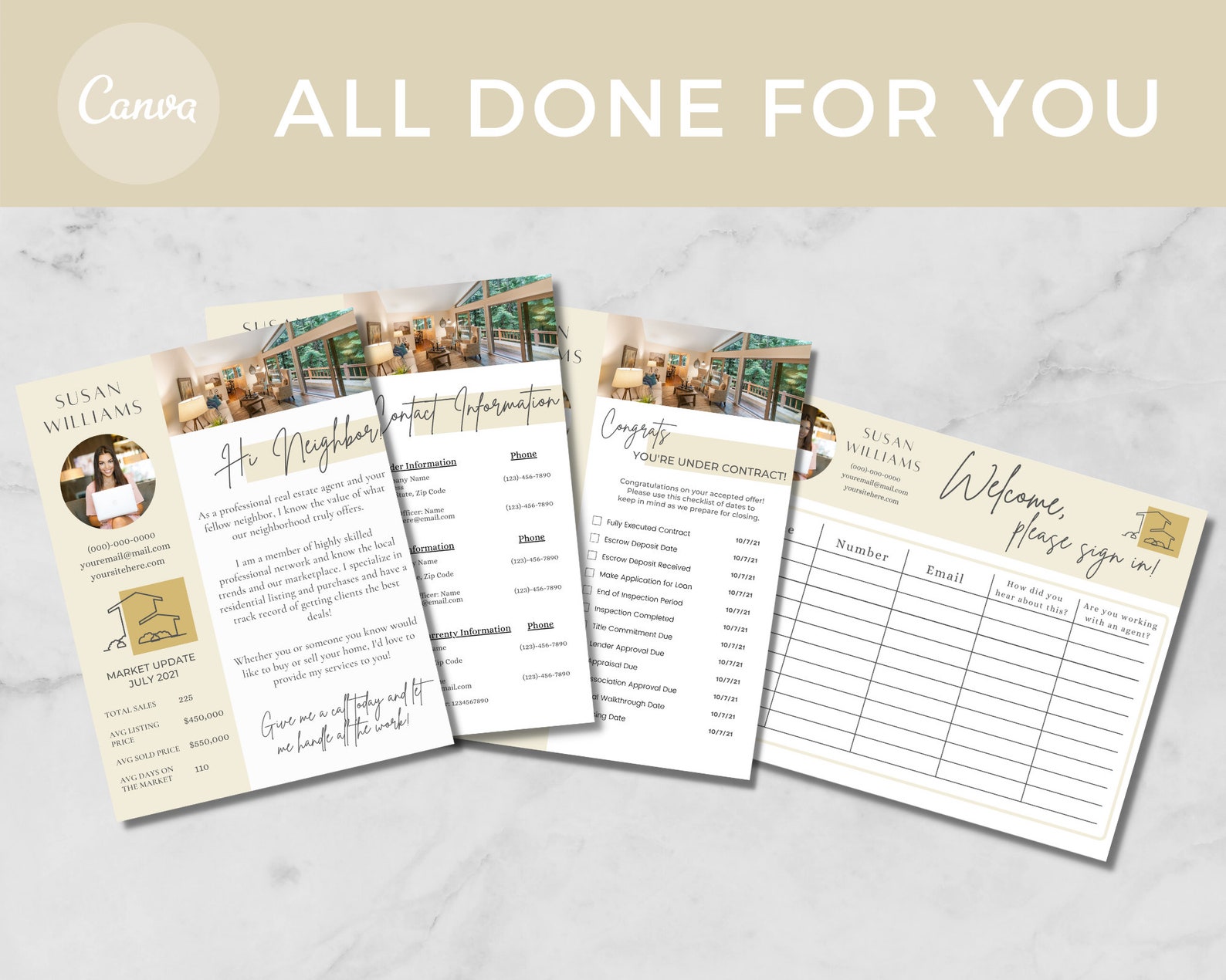 Real Estate Closing Timeline, Contact Information Sheet, Open House ...