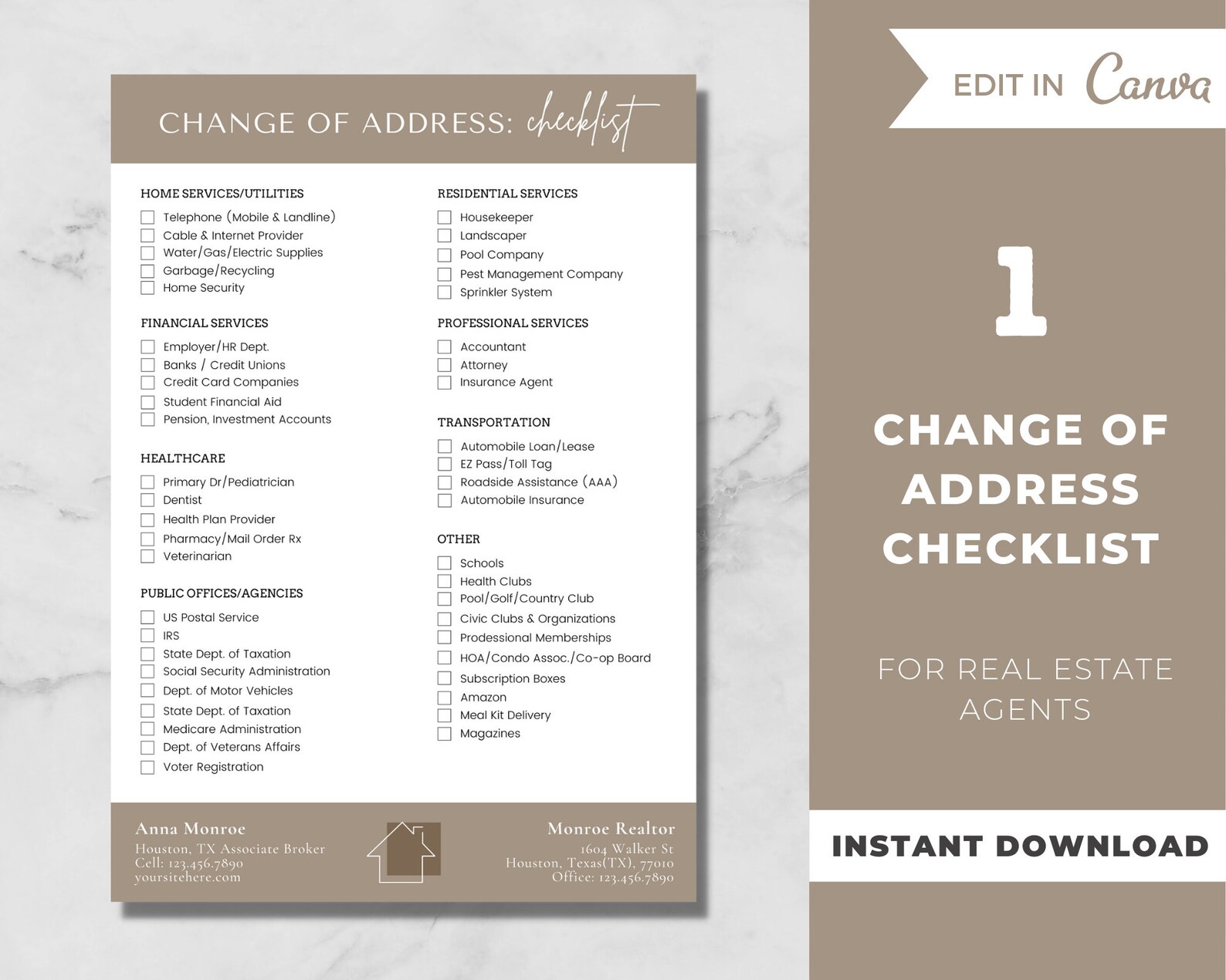 Real Estate Moving Checklist & Change of Address Checklist | Editable ...
