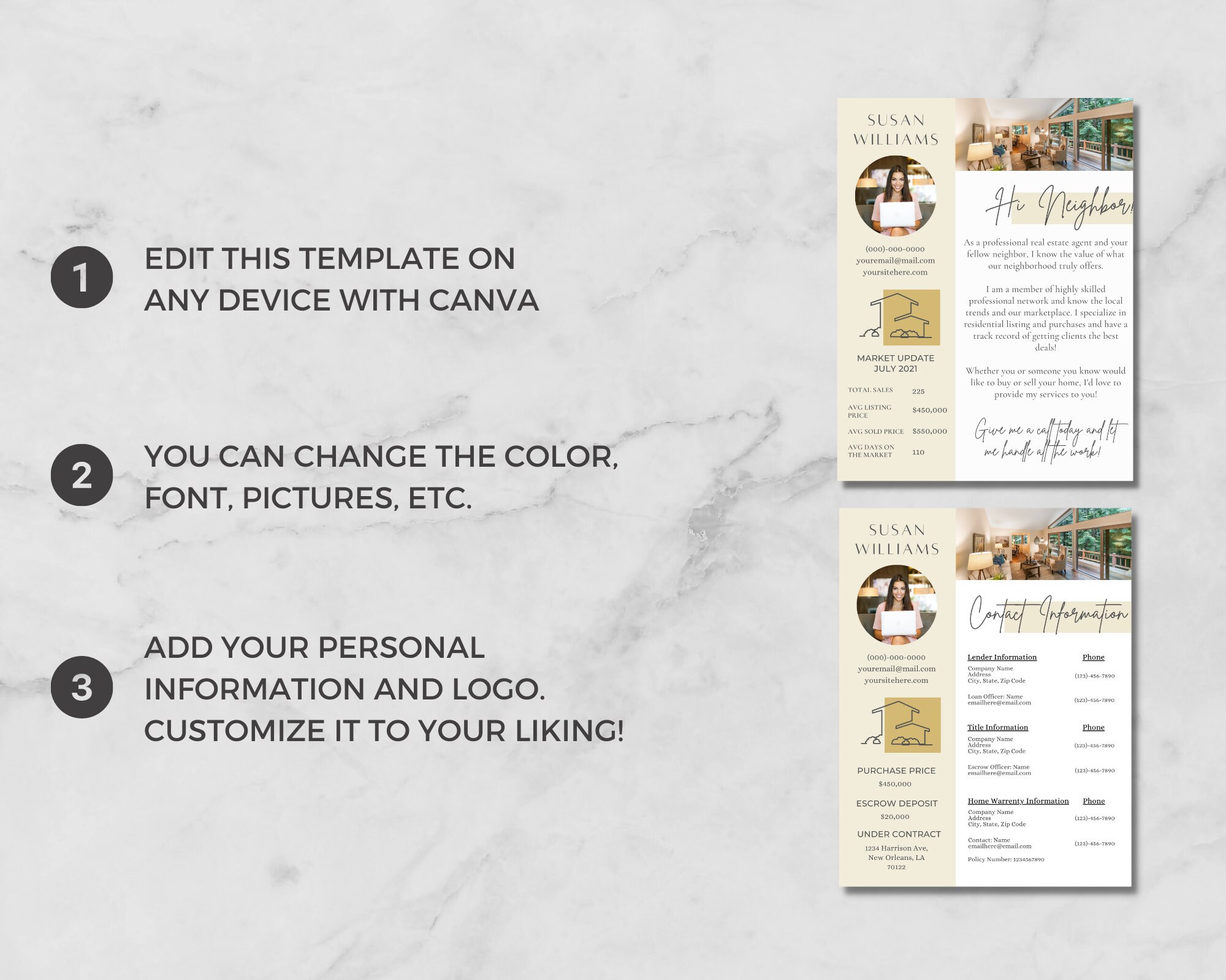 Real Estate Closing Timeline, Contact Information Sheet, Open House ...