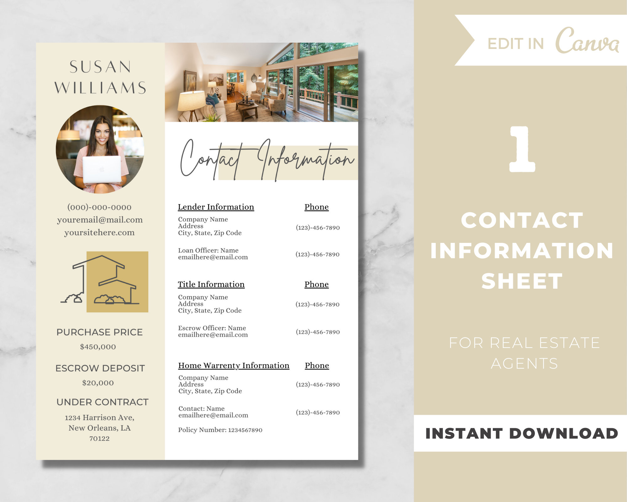 Real Estate Contact Information Sheet, Realtor Marketing Materials ...