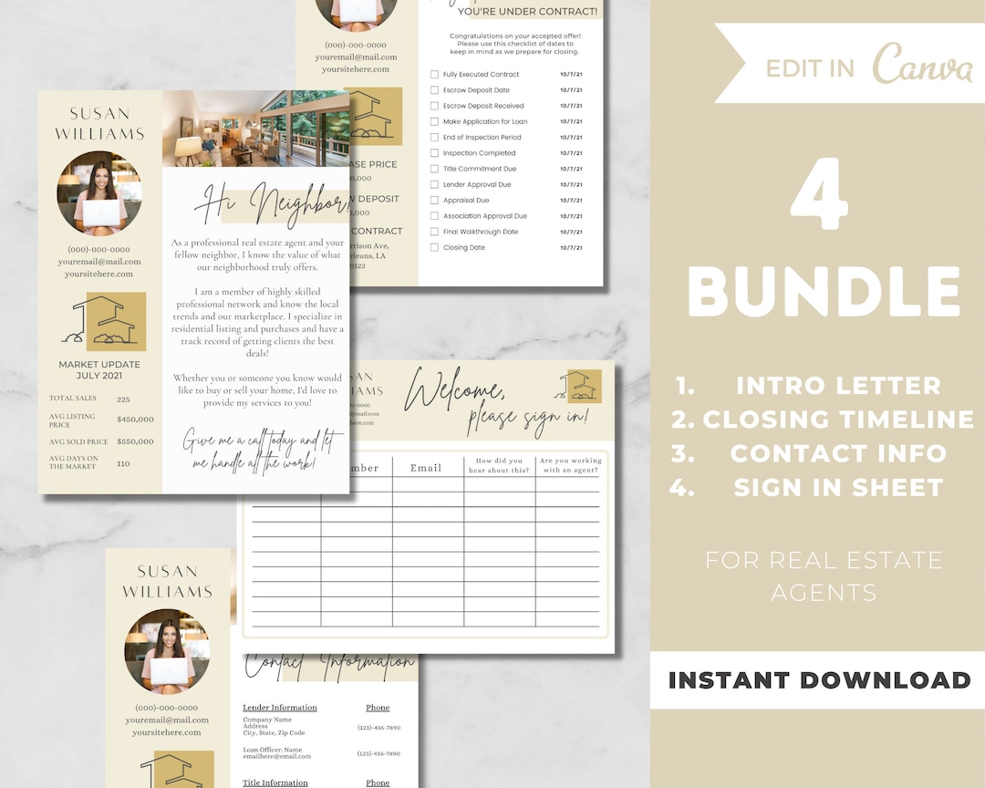 Real Estate Closing Timeline, Contact Information Sheet, Open House ...