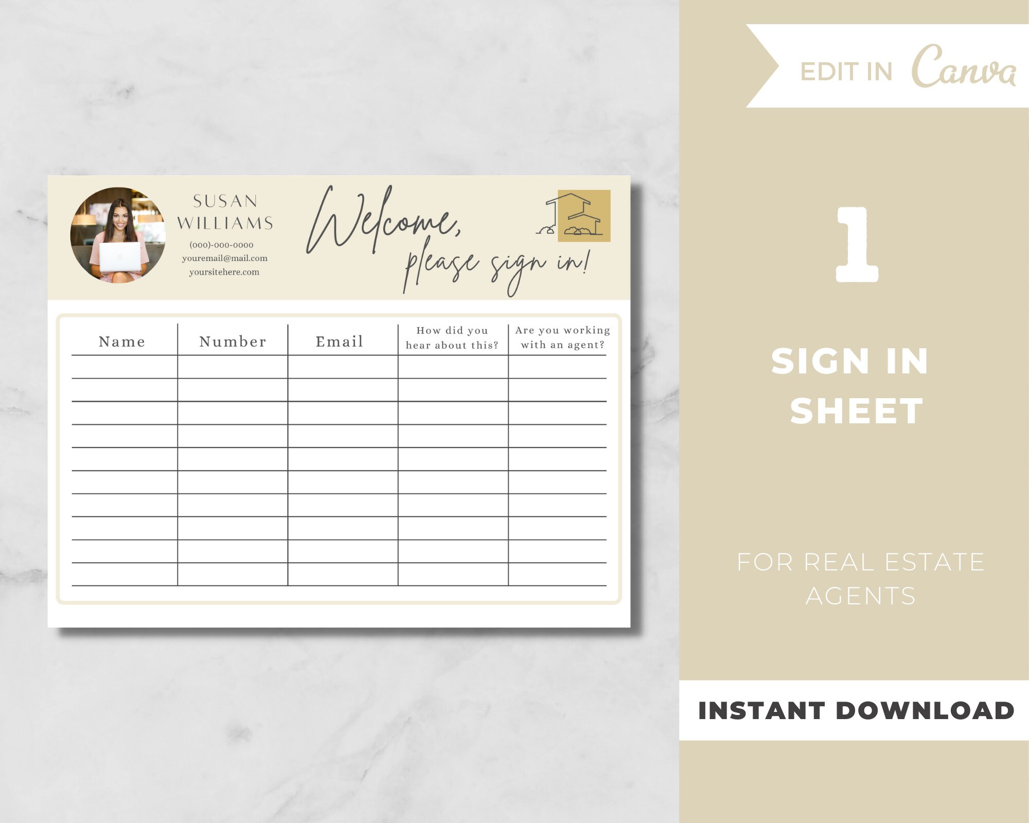 Open House Sign in Sheet Editable Canva Template & Pdfs, Real Estate ...