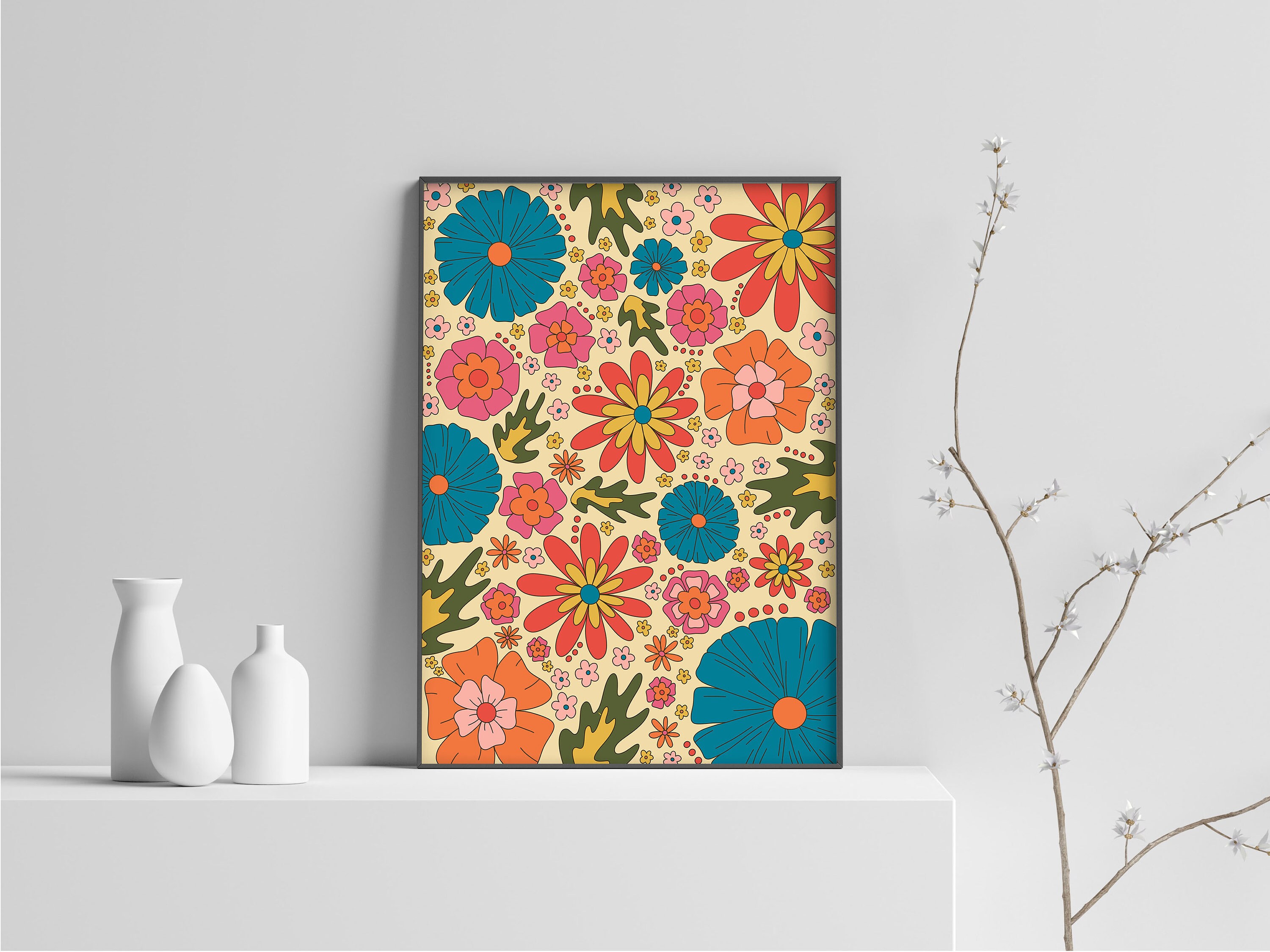 Retro 70's Floral Print Groovy Flower Wall Art 60's - Etsy UK