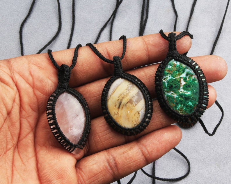 Macramé Crystal Necklace Macrame Jewelry Handmade Macrame - Etsy