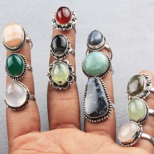 Multi Gemstone Rings, Silver Overlay Rings for Women, Handmade Vintage ...