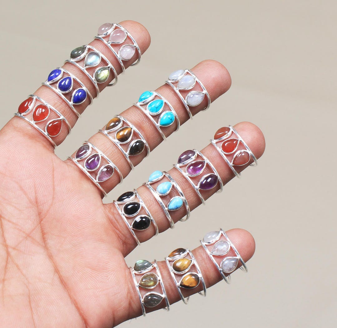 Multi Crystal Rings for Women Assorted Gemstone Handmade Rings Jewelry ...