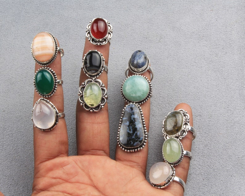 Multi Gemstone Rings, Silver Overlay Rings for Women, Handmade Vintage ...