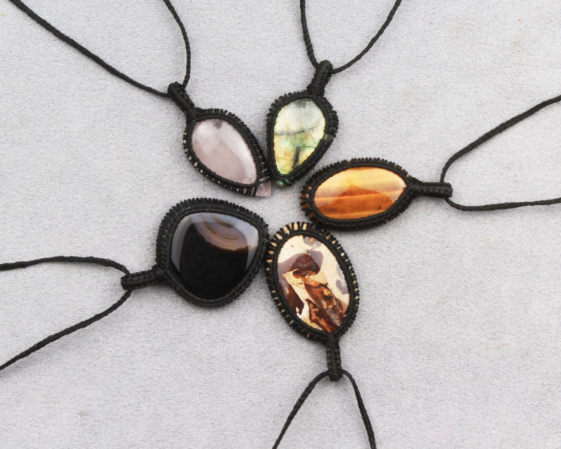 Macramé Crystal Necklace Macrame Jewelry Handmade Macrame - Etsy