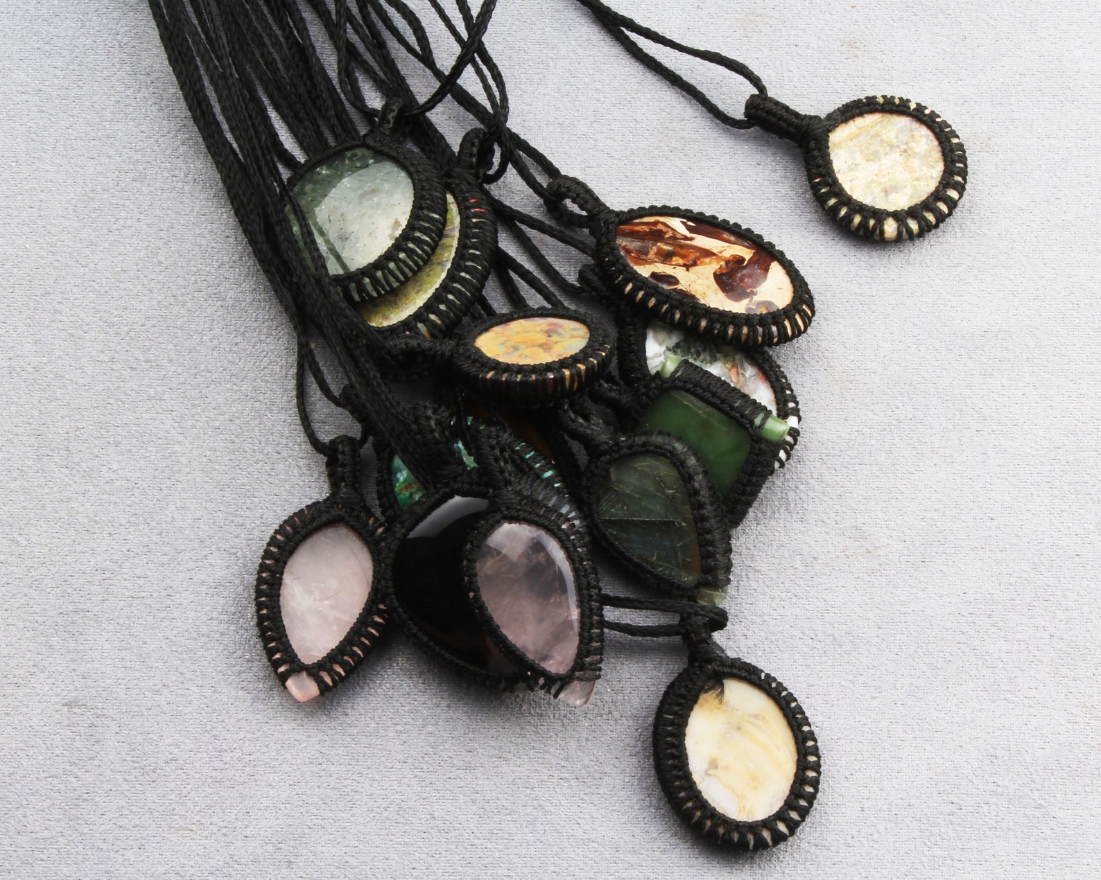 Macramé Crystal Necklace Macrame Jewelry Handmade Macrame - Etsy