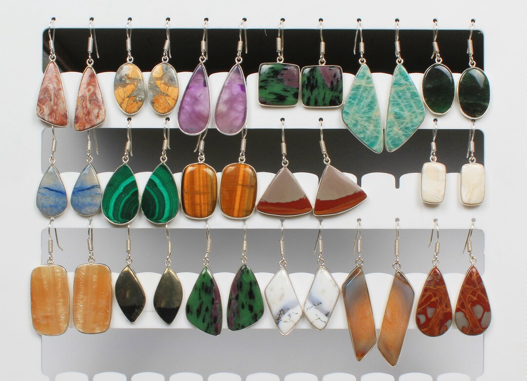 Crystal Earrings, Natural Assorted Crystal Silver Plated Earrings ...