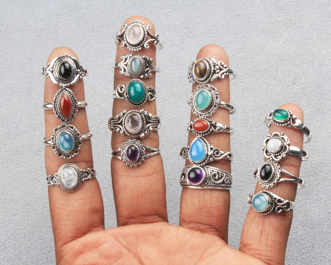 Natural Multi Crystal Rings, Handmade Ring, Boho Ring, Silver Overlay ...