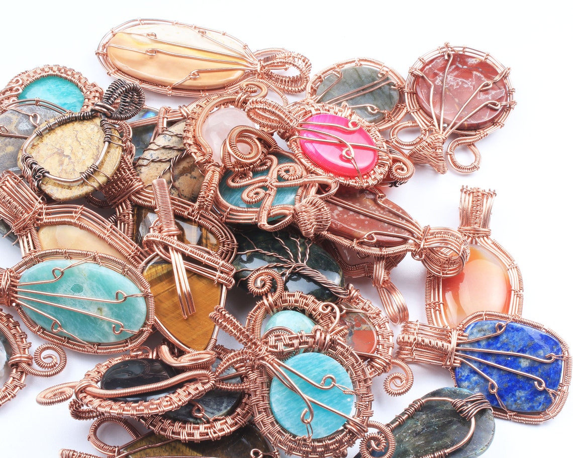 Designer Copper Wire Handmade Pendant Necklace, Assorted Gemstone ...