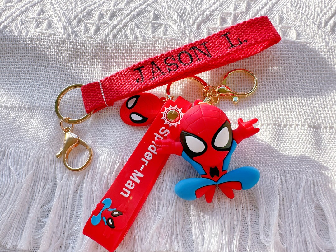 Personalized Marvel Spiderman Keychain,custom Embroidery Name Bag Tag,spiderman Keychains ...