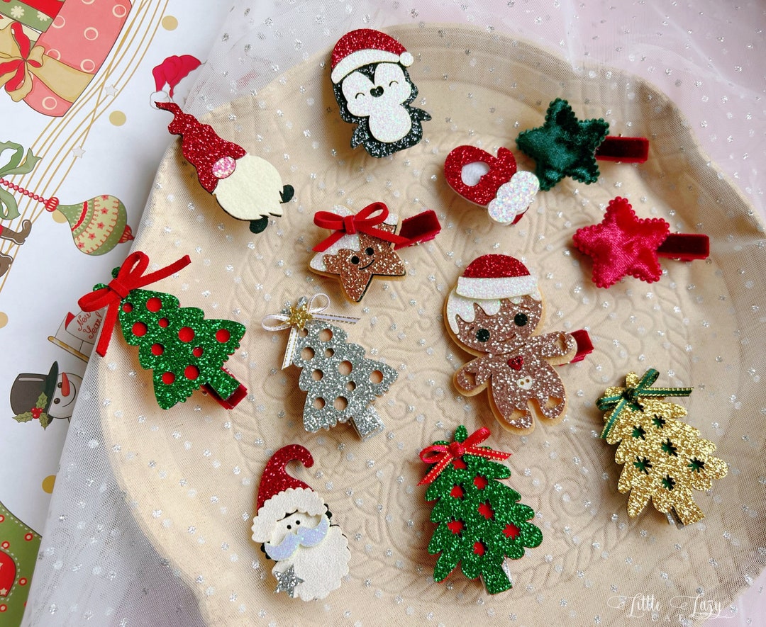 Christmas Glitter Hair Clips, Girl Kids Toddler Baby Hair Clips, Santa ...