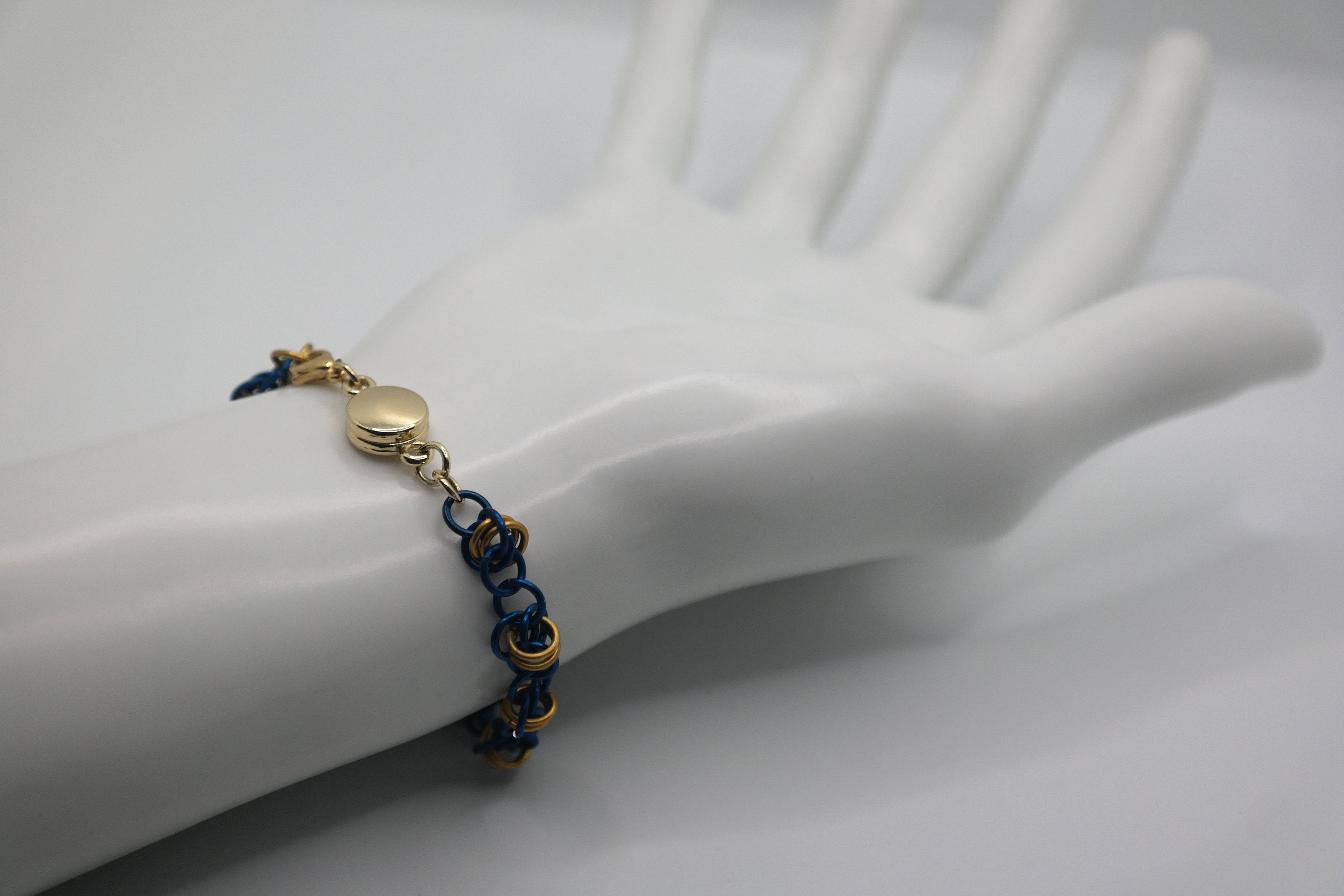 Blue and Gold Barrel Weave Chainmail Bracelet - Etsy