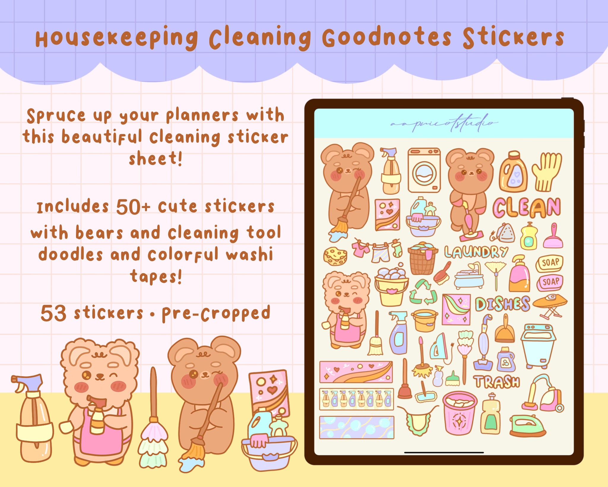 Housekeeping Cleaning Goodnotes Stickers, Pre-cropped Planner Stickers ...