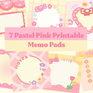 Pastel Pink Kawaii Printable Memo Pads, Digital Download Memo Pads ...