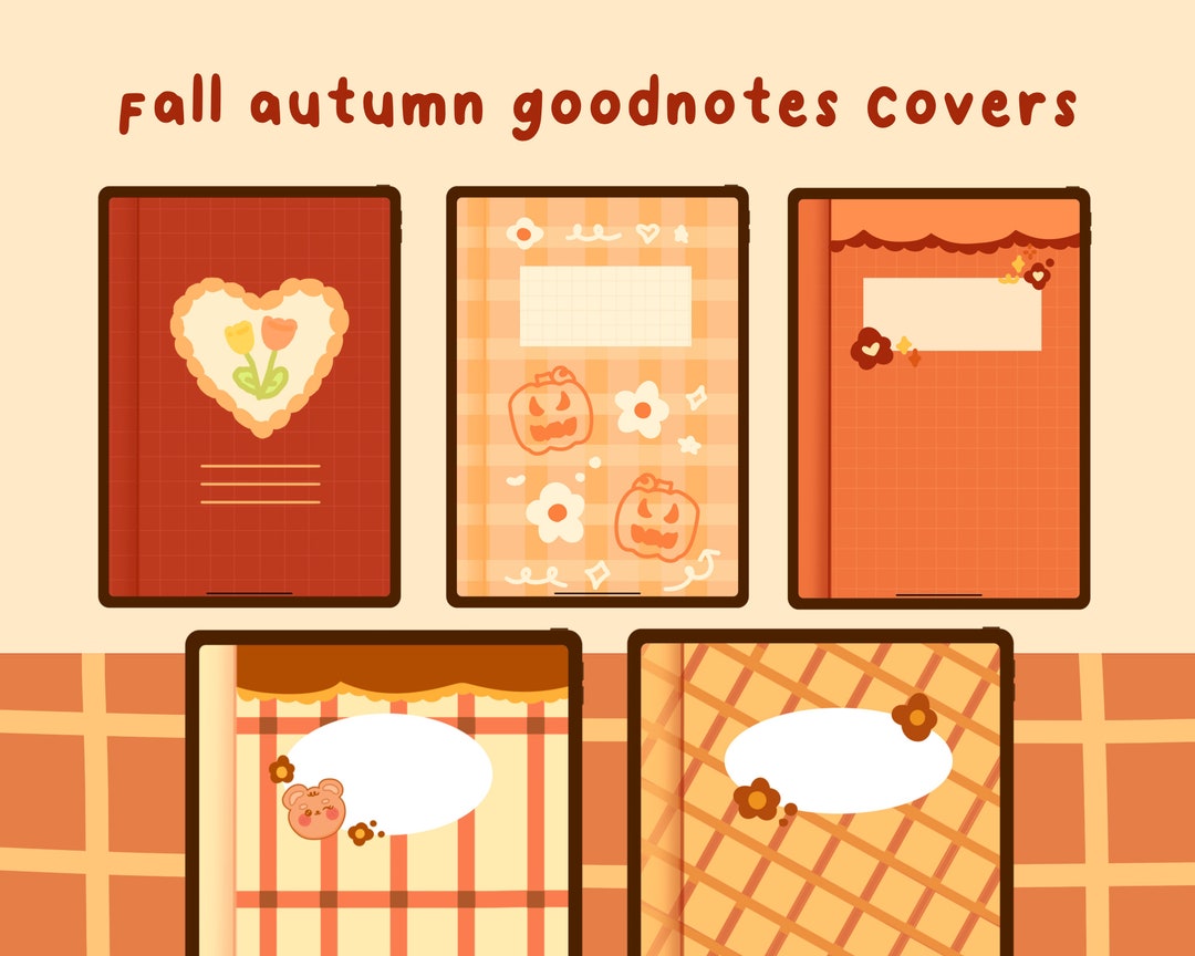 Fall Autumn Kawaii Goodnotes Notebook Covers, Illustrated Digital ...