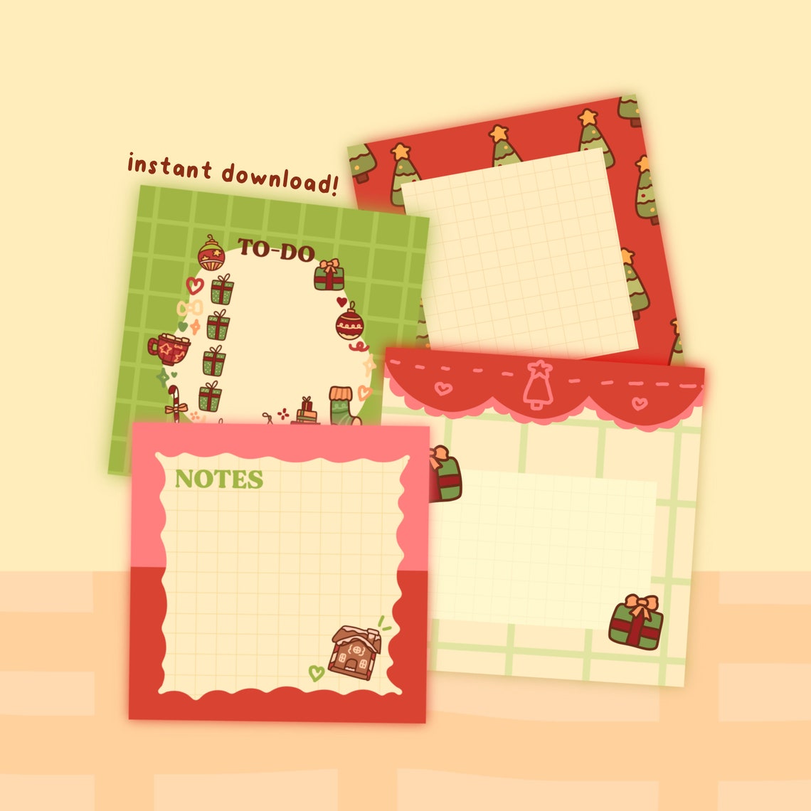 Winter Christmas Printable Memo Pads, Digital Download Memo Pads, Cute ...