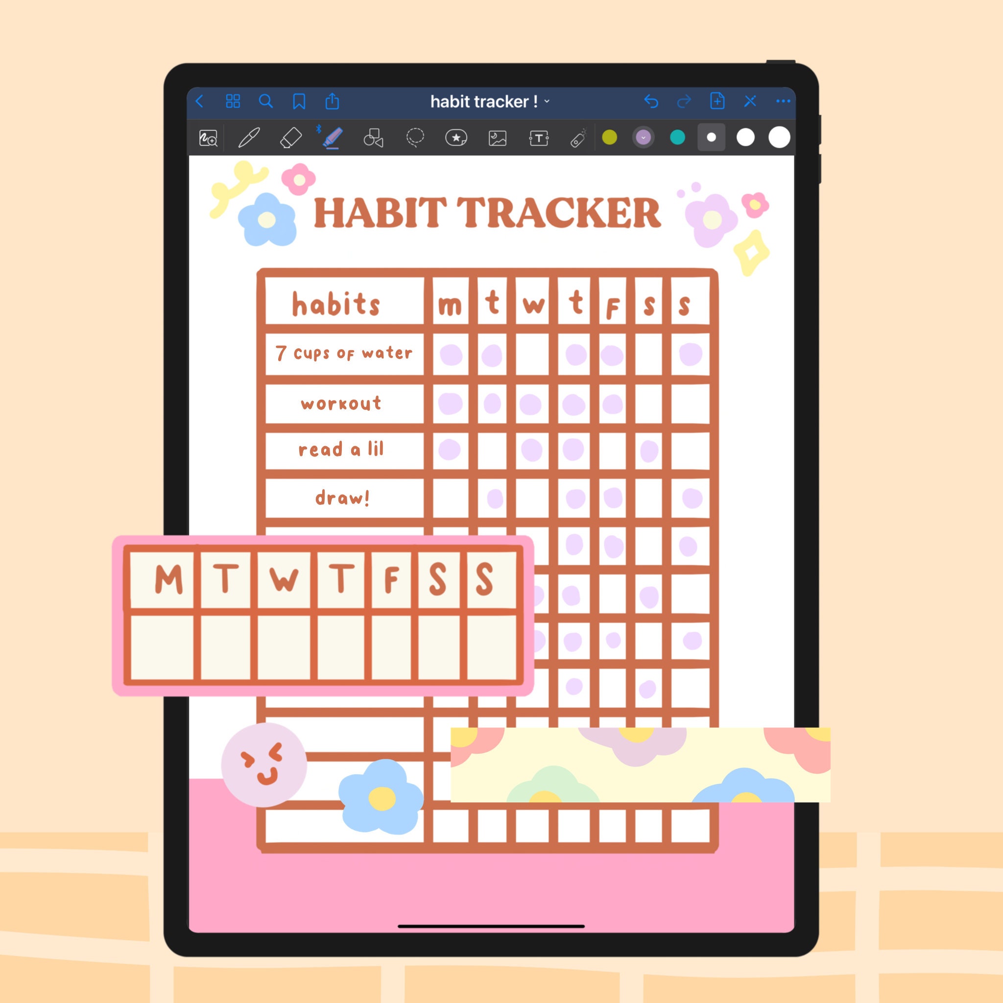 Pastel Flowers Digital Habit Tracker, Printable Habit Tracker for Ipad ...