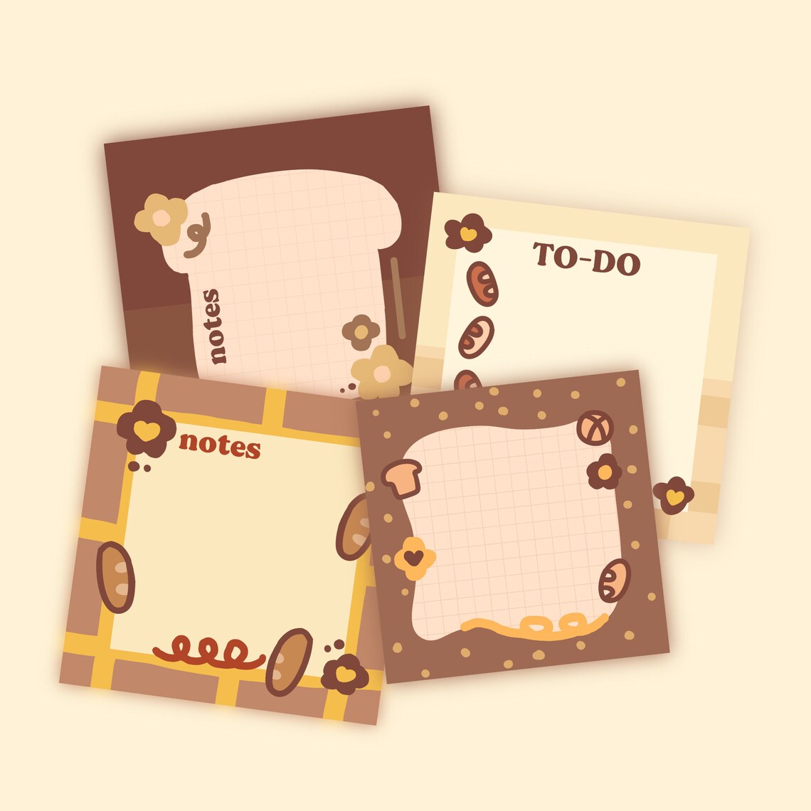 Brown Bread Kawaii Printable Memo Pads, Digital Download Memo Pads ...