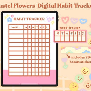 Pastel Flowers Digital Habit Tracker, Printable Habit Tracker for Ipad ...