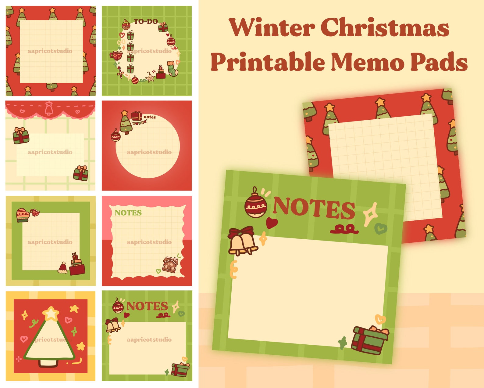 Winter Christmas Printable Memo Pads, Digital Download Memo Pads, Cute ...