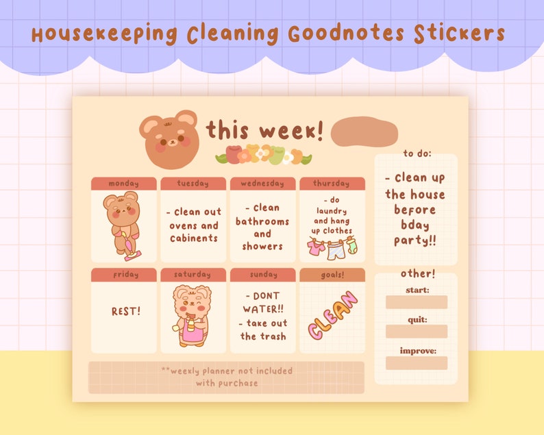 Housekeeping Cleaning Goodnotes Stickers, Pre-cropped Planner Stickers ...