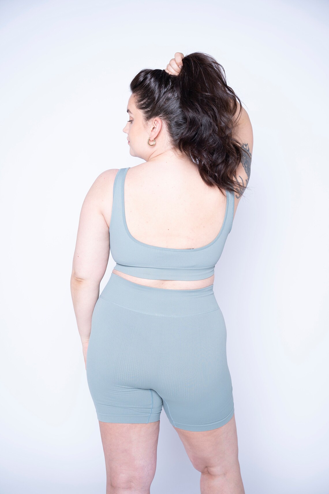 Fitness in Style: the Ultimate Light Blue Sports Set With Biker Shorts ...