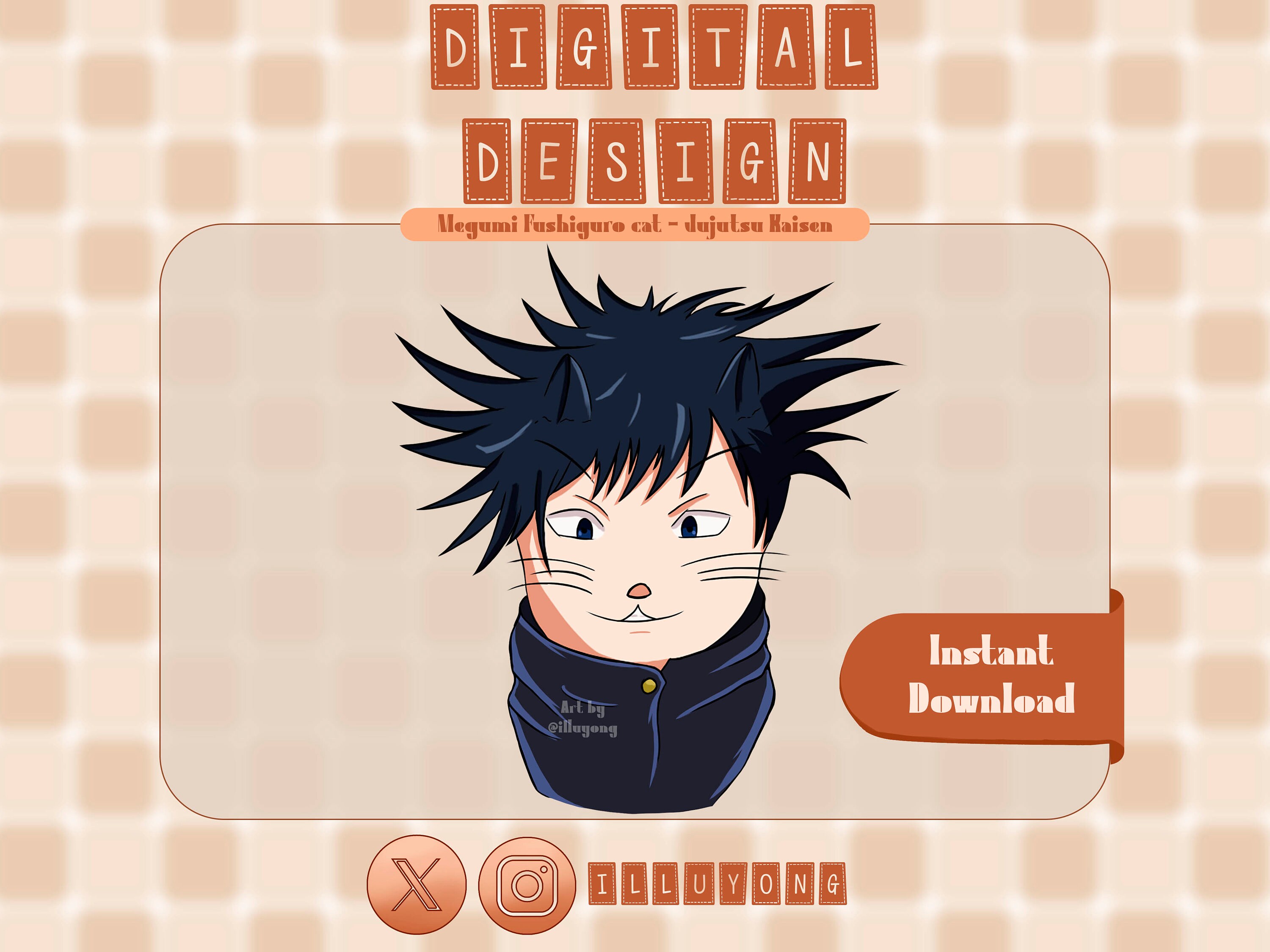 Megumi Fushiguro Jujutsu Kaisen Cat Png File for Stickers - Etsy