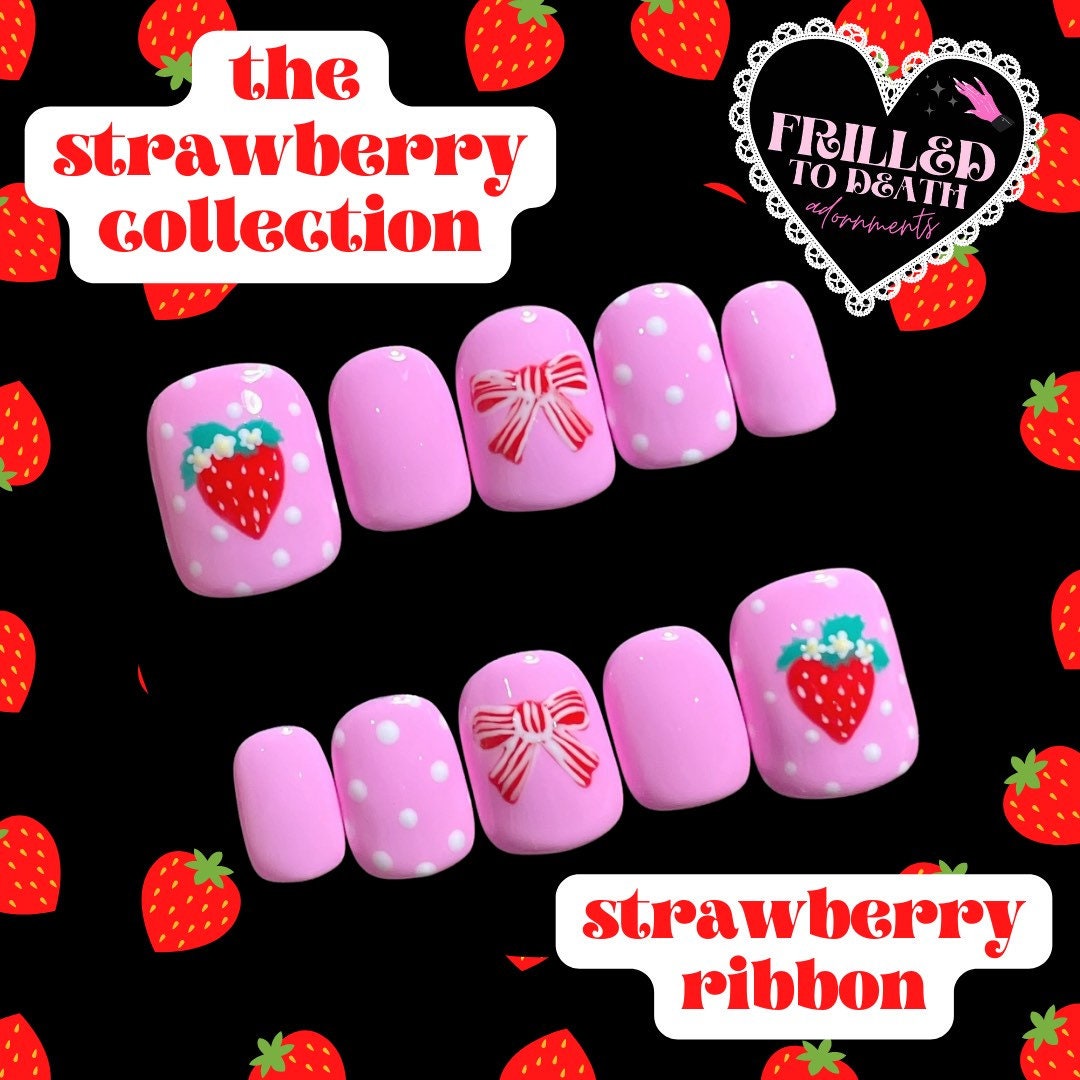 MADE TO ORDER - Strawberry Ribbon - Handpainted Press on Strawberry ...