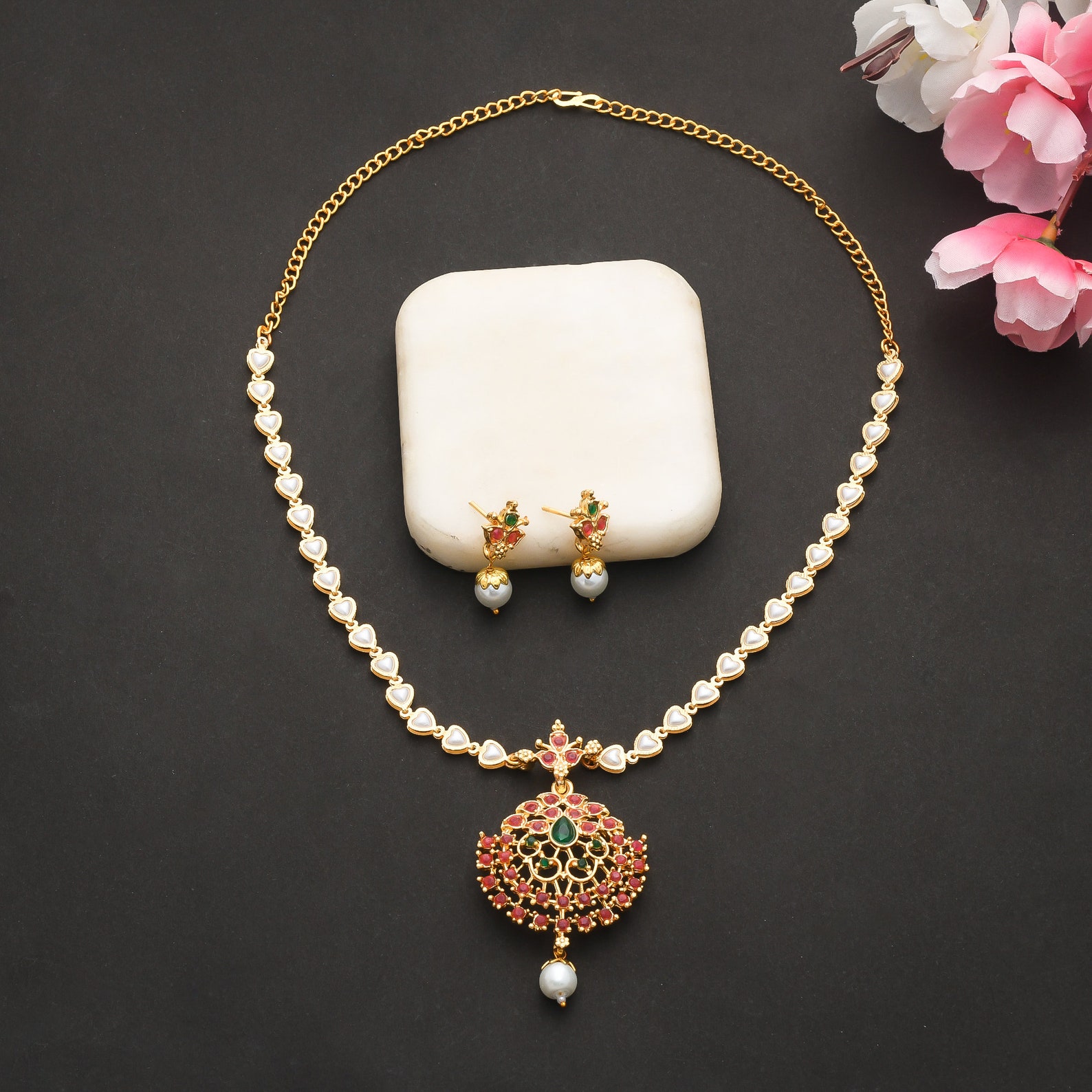 Buy Pearl Ethnic Indian Traditional Gold Plated Party Wear Sterling ...